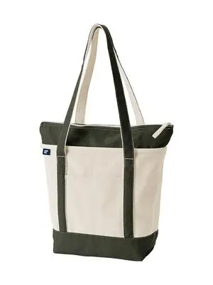 LANDS' END Canvas Tote Bag With Zip Top And Long Handles - Natural/dark Olive Green