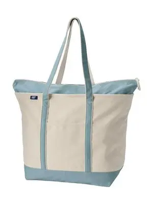 LANDS' END Canvas Tote Bag With Zip Top And Long Handles - Natural/pale Teal