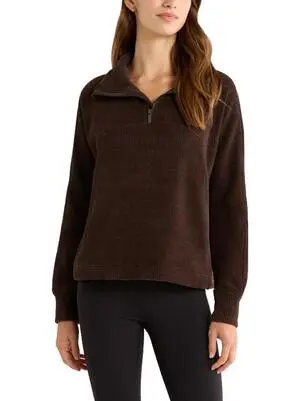 Zella Half-zip Waffle Stitch Pullover - Brown Mole Marl