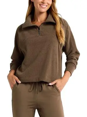Zella Zella Half-Zip Waffle Stitch Pullover Brown Teak Marl