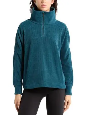 Zella Half-zip Waffle Stitch Pullover - Teal Seagate Marl
