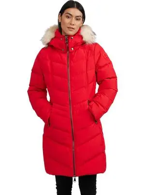 Pajar January Down Chevron Puffer With Detachable Hood Fur - Current Red/crystal