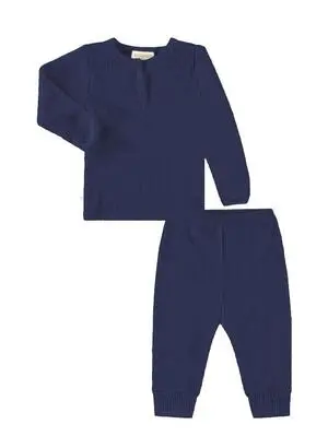 PAIGELAUREN Stretch Organic Cotton Blend Thermal Top & Leggings Set - Blue