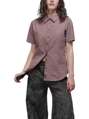 WILDFANG WILDFANG Cotton Button-Up Short Sleeve Shirt Cinnamon