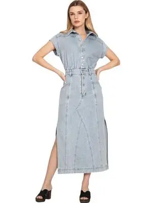 BELLE & BLOOM Sundown Denim Midi Shirt Dress - Stonewash