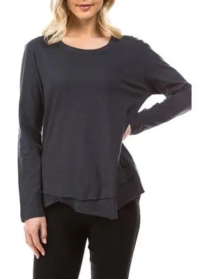 APNY Layered Hem Cotton Slub Top - Charcoal