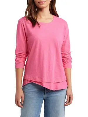 APNY Layered Hem Cotton Slub Top - Flamingo