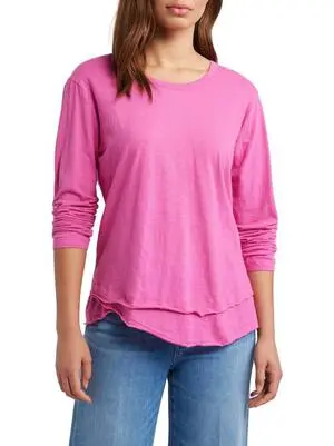 APNY Layered Hem Cotton Slub Top - Raspberry