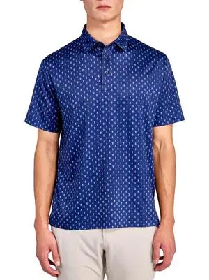 CON.STRUCT Regular Fit Floral Geo Motif Print Recycled Performance Golf Polo - Navy