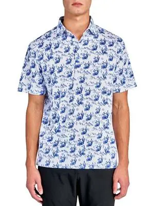 CON.STRUCT Regular Fit Cactus Print Performance Recycled Golf Polo - White