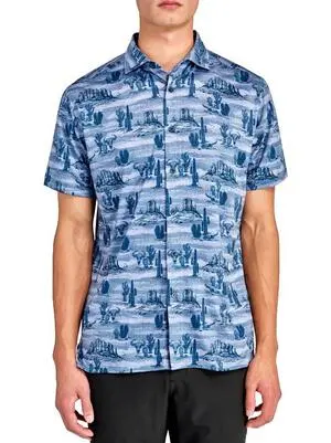 CON.STRUCT Regular Fit Desert Print Recycled Performance Golf Button-down Shirt - Slate