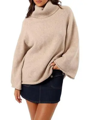 PETAL & PUP Bindy Oversize Turtleneck Sweater - Oatmeal