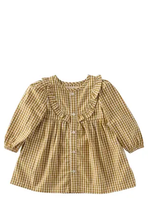 PEHR Gingham Ruffle Organic Cotton Dress Dijon