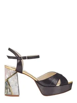 FREYA ROSE Zahra Noir Pearl Heel Sandal - Black Shimmer