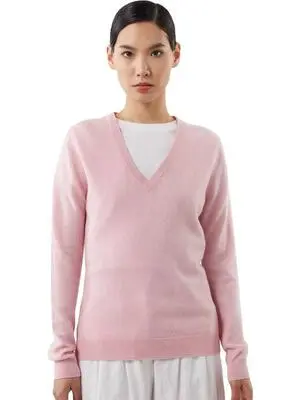 GOBI MONGOLIAN CASHMERE Essential Cashmere V-Neck Sweater Almond Blossom