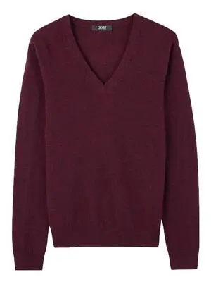 GOBI MONGOLIAN CASHMERE Essential Cashmere V-Neck Sweater Blackberry Wine