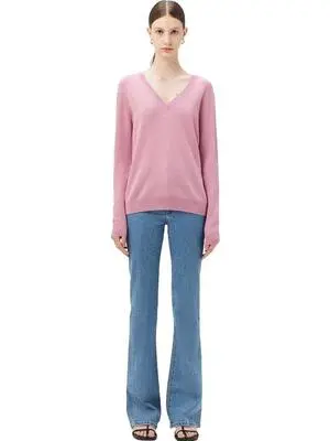 GOBI MONGOLIAN CASHMERE Essential Cashmere V-Neck Sweater Orchid Smoke