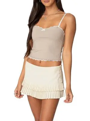 EDIKTED Alara Lace Trim Crop Camisole - Beige