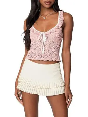 EDIKTED Contrast Semisheer Lace-up Camisole - Pink