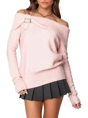 EDIKTED Marilyn Buckled Off-the-shoulder Sweater - Pink