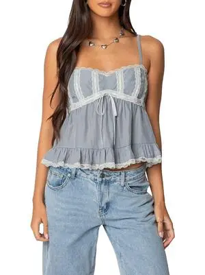 EDIKTED Lace Trim Babydoll Camisole - Gray