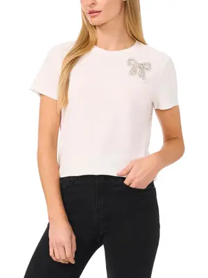 CECE DUPRAZ Embellished Bow T-shirt - New Ivory