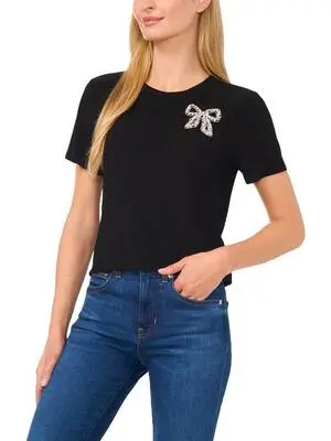 CECE DUPRAZ Embellished Bow T-shirt - Rich Black