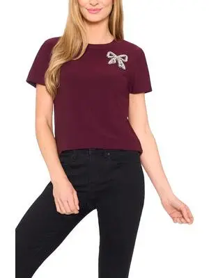 CECE DUPRAZ CeCe Embellished Bow T-Shirt Rich Cabernet