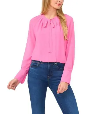 CECE DUPRAZ CeCe Tie Neck Georgette Top Freeisa Pink