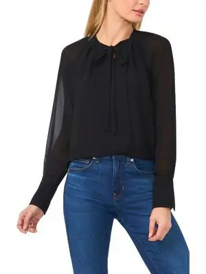 CECE DUPRAZ Tie Neck Georgette Top - Rich Black