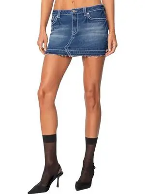 EDIKTED Contrast Stitch Denim Miniskirt - Dark Blue