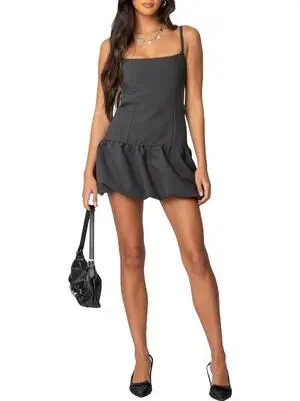 EDIKTED Open Back Bubble Hem Mini Dress - Dark-gray
