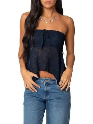EDIKTED Embroidered Strapless Top - Navy