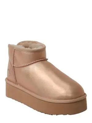 DEARFOAMS Fireside Kingston Genuine Shearling Platform Bootie - Rose Gold