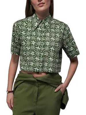 WILDFANG Cropped Button-up Shirt - Talavera Moss Green