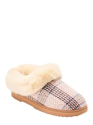 DEARFOAMS Hannah Festive Knit Clog Slipper - Pink Plaid