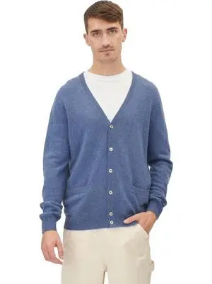 GOBI MONGOLIAN CASHMERE Essential Cashmere V-Neck Cardigan Bijou Blue