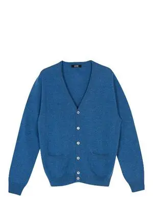 GOBI MONGOLIAN CASHMERE Essential Cashmere V-Neck Cardigan Brilliant Blue