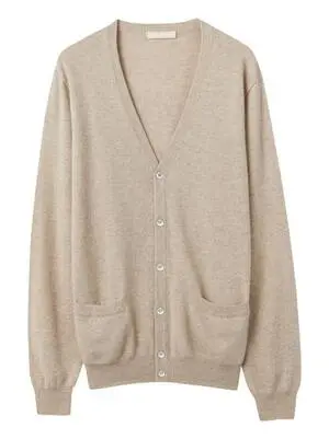 GOBI MONGOLIAN CASHMERE Essential Cashmere V-Neck Cardigan Warm Grey