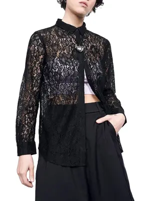 WILDFANG WILDFANG The Empower Long Sleeve Button-Up Black Lace