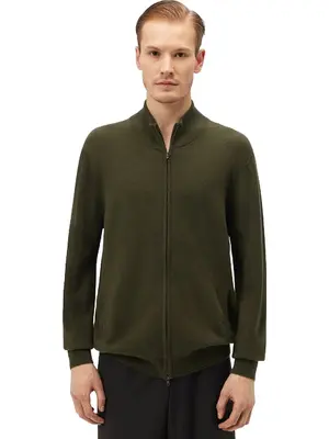 Gobi Cashmere Essential Full-Zip Cashmere Cardigan Capulet Olive