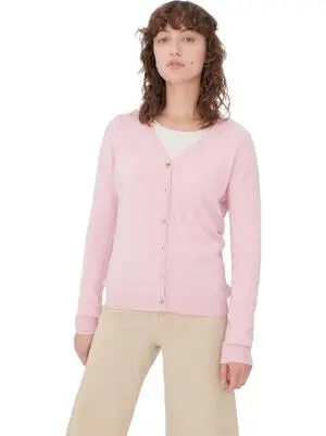 Gobi Cashmere Essential Cashmere V-Neck Cardigan Almond Blossom