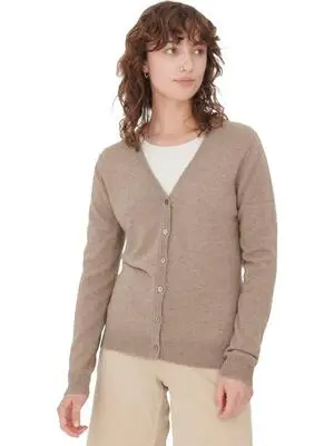 Gobi Cashmere Essential Cashmere V-neck Cardigan - Taupe
