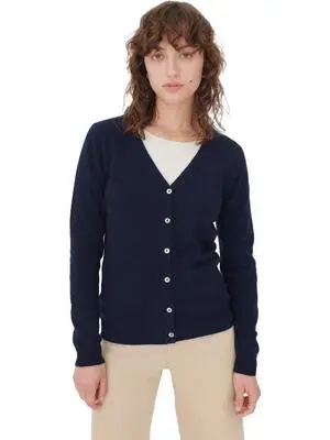 Gobi Cashmere Essential Cashmere V-neck Cardigan - True Navy