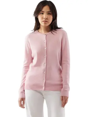 GOBI MONGOLIAN CASHMERE Essential Cashmere Crewneck Cardigan Almond Blossom