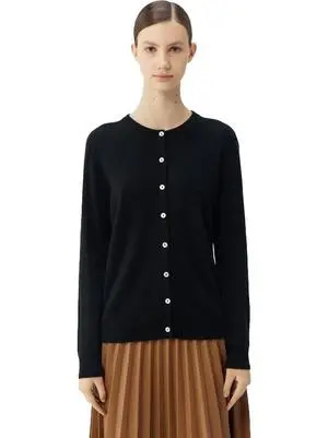 GOBI MONGOLIAN CASHMERE Essential Cashmere Crewneck Cardigan Black