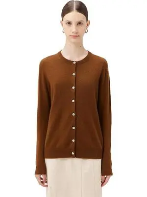 GOBI MONGOLIAN CASHMERE Essential Cashmere Crewneck Cardigan Chipmunk