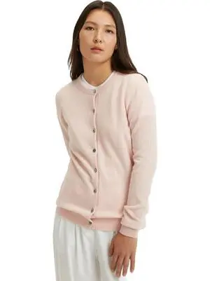 GOBI MONGOLIAN CASHMERE Essential Cashmere Crewneck Cardigan Rosewater