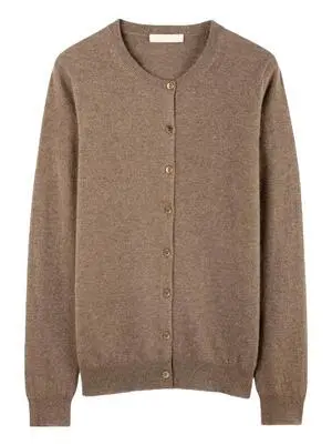 GOBI MONGOLIAN CASHMERE Essential Cashmere Crewneck Cardigan Taupe