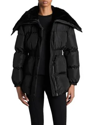 Moncler Brasseurs Down Jacket With Faux Fur Trim - Black